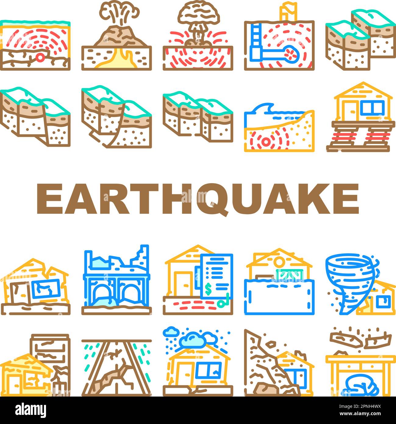earthquake damage destruction icons set vector Stock Vector Image & Art ...