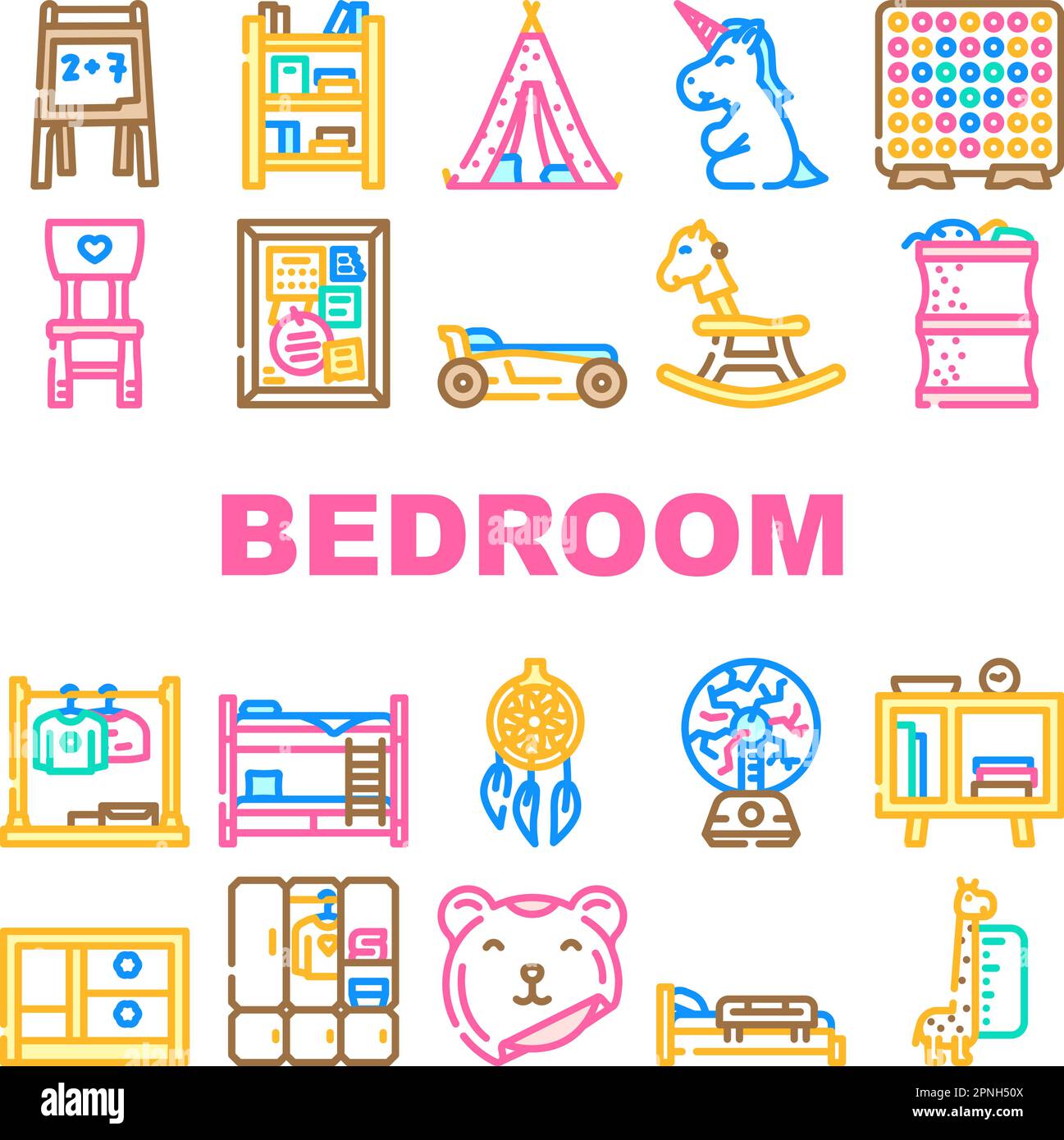 bedroom room kid interior icons set vector Stock Vector Image & Art - Alamy