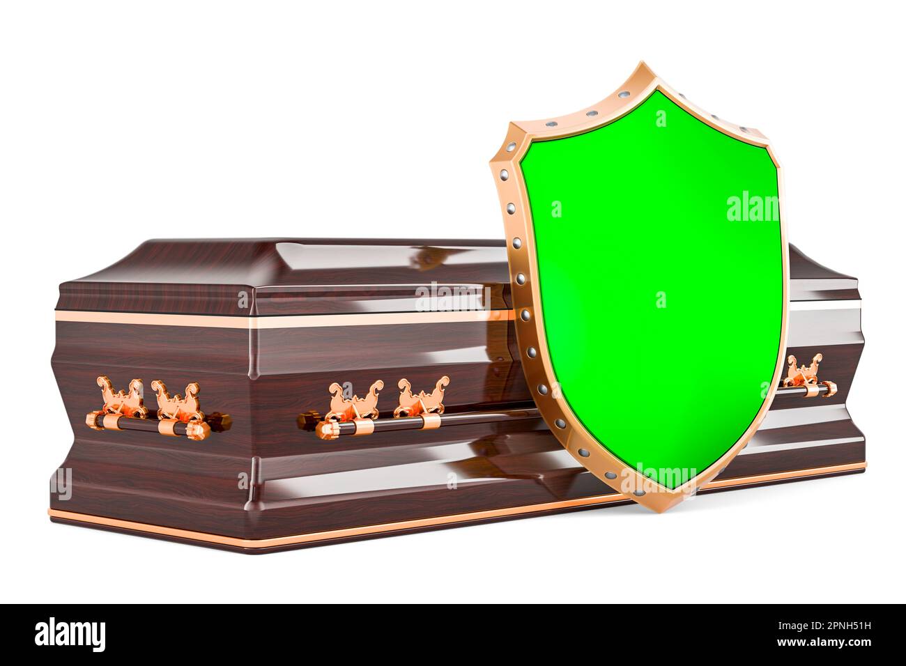 Wooden coffin with shield, 3D rendering isolated on white background ...