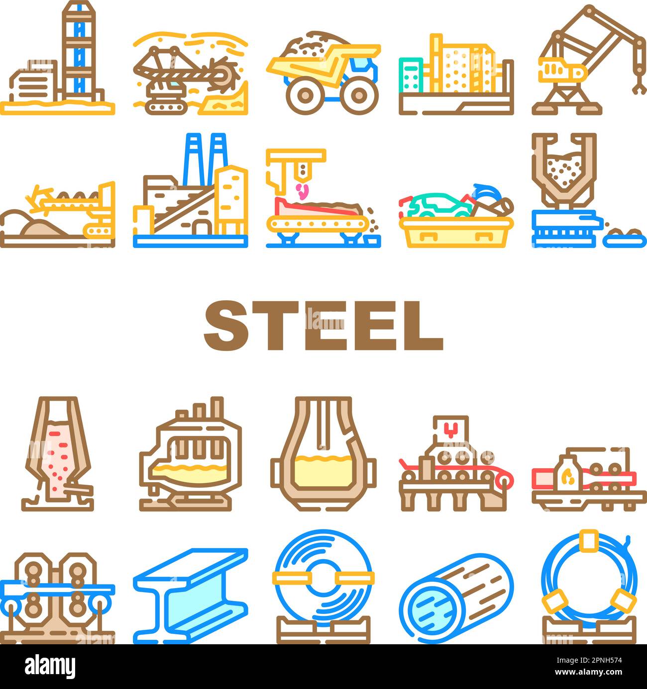 steel production industry metal icons set vector Stock Vector Image ...