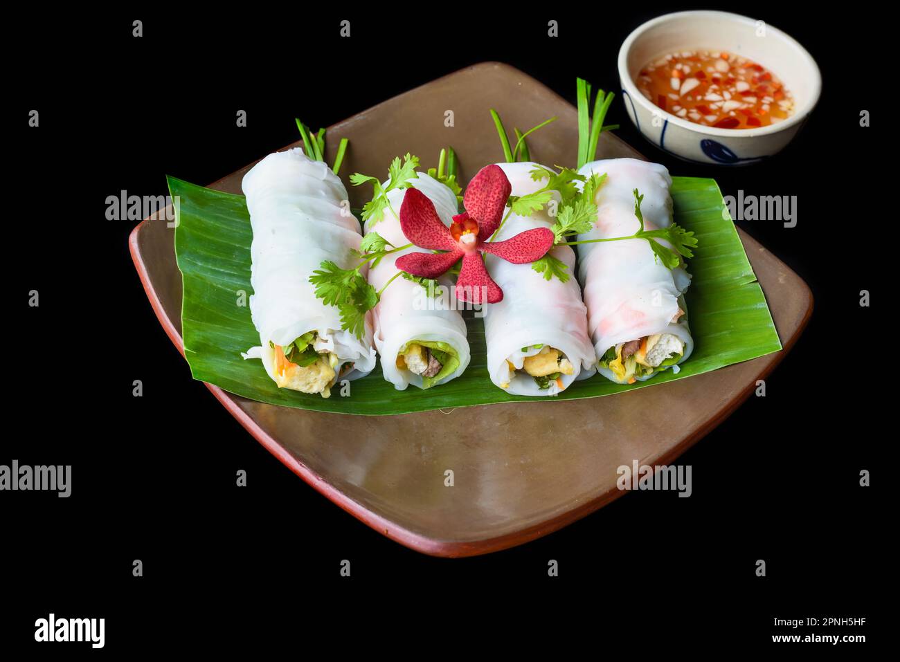 Vietnamese Pho spring roll with seafood, tofu, vegetables isolated on ...
