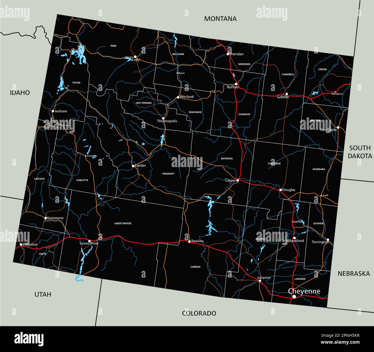 High detailed Wyoming road map with labeling Stock Vector Image & Art ...