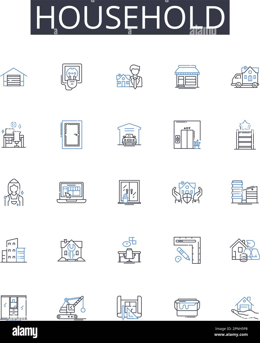 Household line icons collection. Domestic, Residential, Family-owned ...