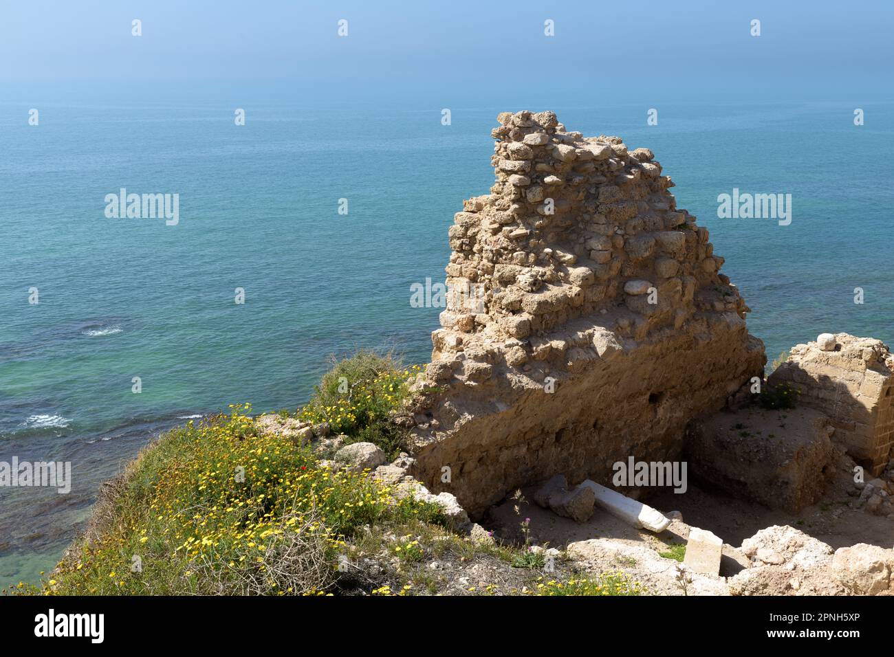 Remains of the Crusader castle in the ancient town of Apollonia (Tel ...