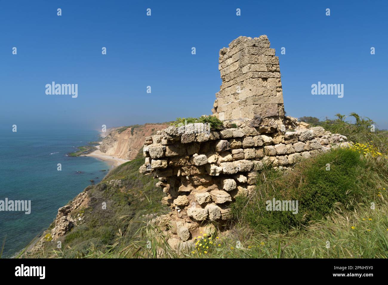 Remains of the Crusader castle in the ancient town of Apollonia (Tel ...