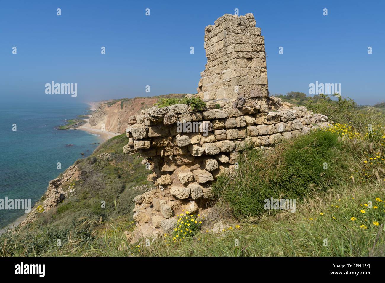 Remains of the Crusader castle in the ancient town of Apollonia (Tel ...