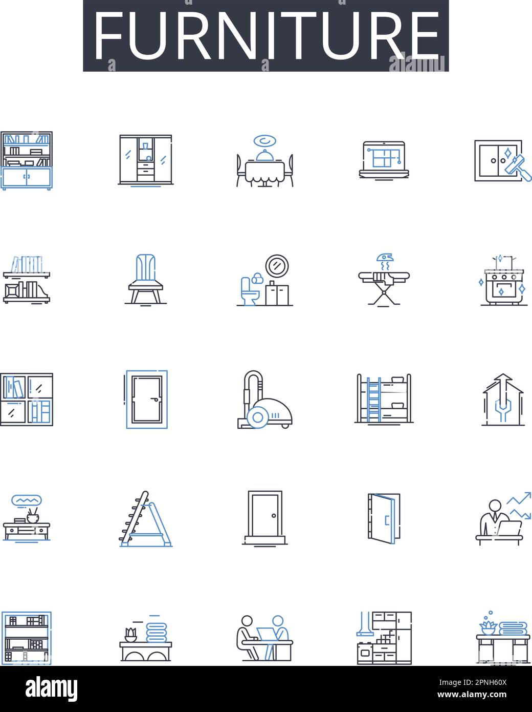 Furniture line icons collection. Chair, Table, Sofa, Cabinet ...