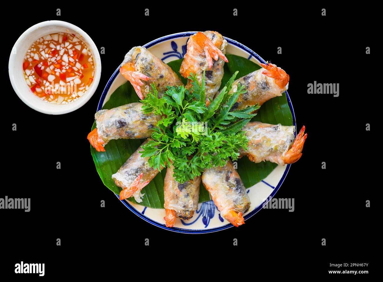 Traditional fried vietnamese spring rolls with shrimps and pork, rice ...