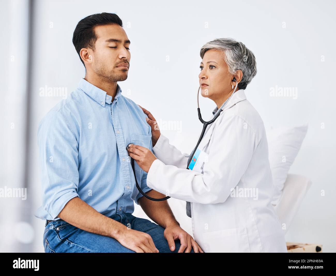 Patient, doctor and stethoscope for cardiology consultation and to ...