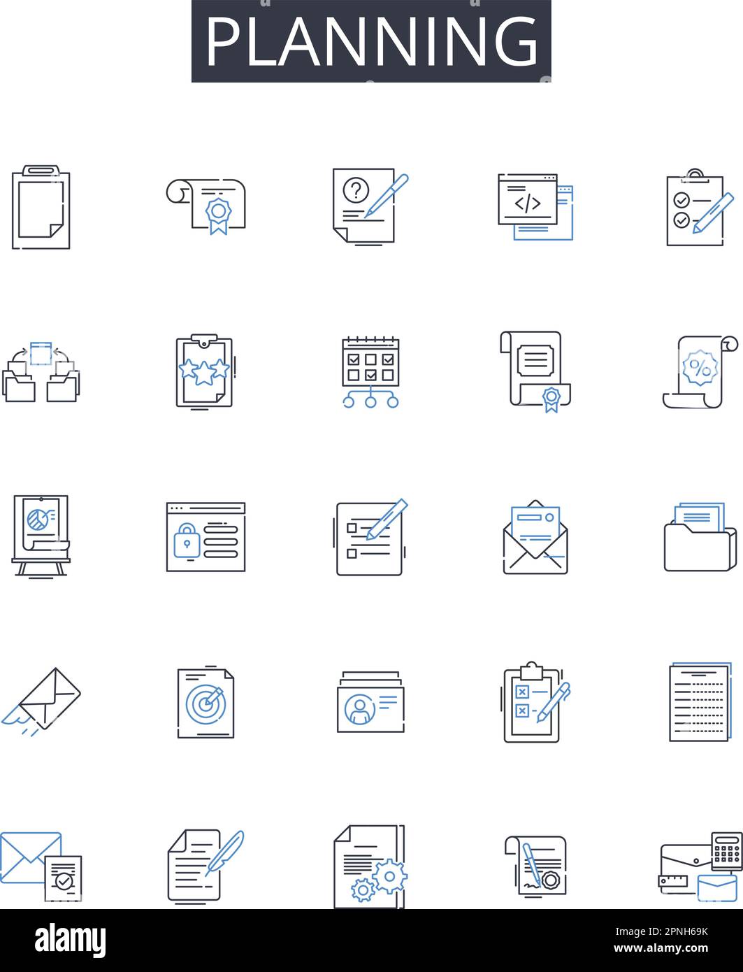 Planning line icons collection. Preparing, Organizing, Scheduling ... Planning line icons collection. Preparing, Organizing, Scheduling ...