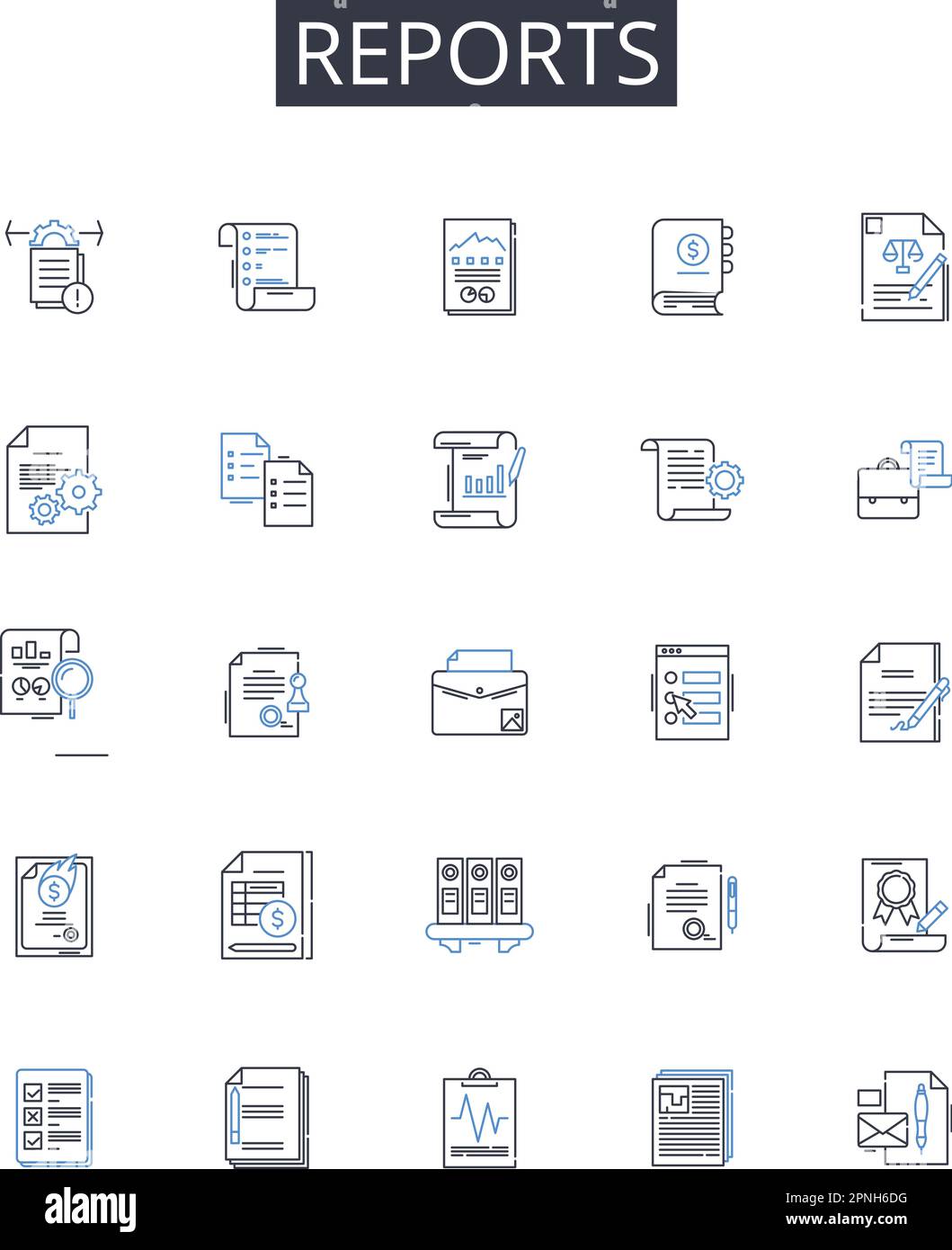 Reports line icons collection. Punctual, Prepared, Anticipating ...