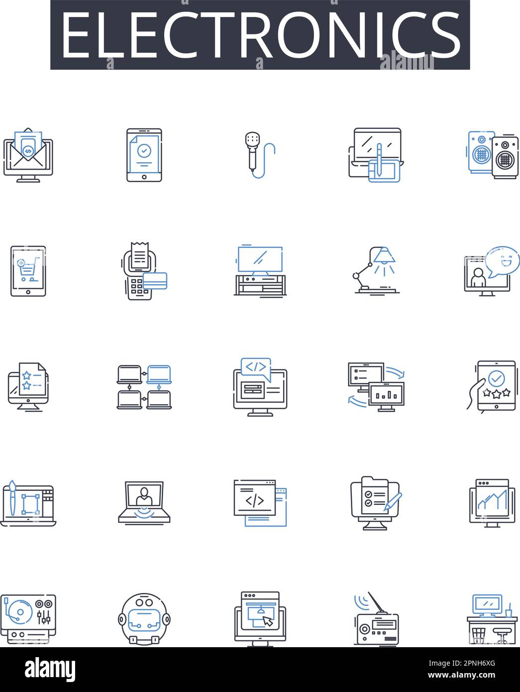 Electronics Line Icons Collection Optimization Allocation Planning Utilization Distribution