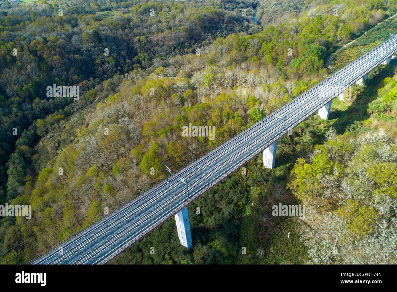 drone aerial view of a viaduct of the high speed railway line in Galicia, Spain Stock Photo - Alamy
