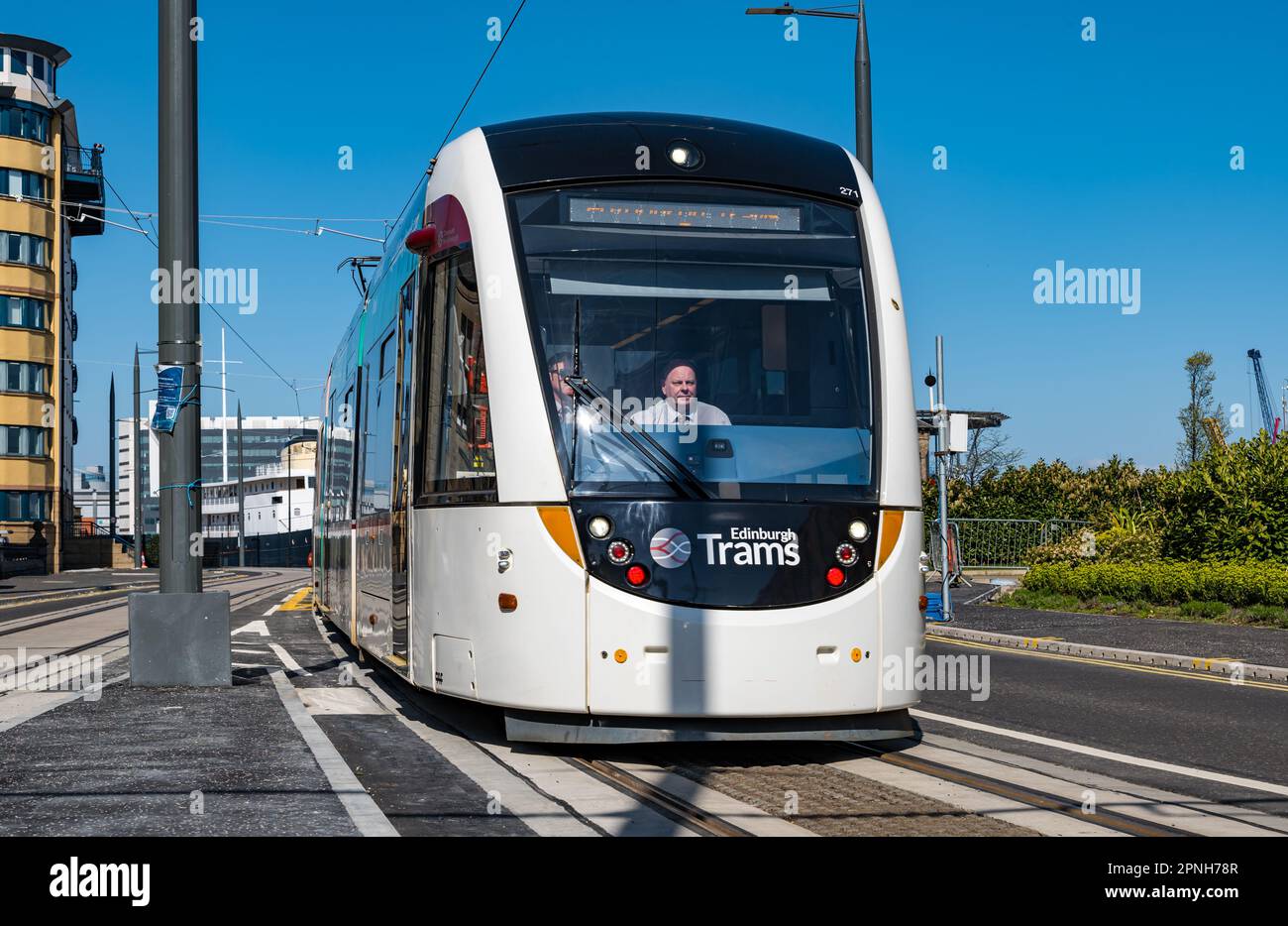 Leith, Edinburgh, Scotland, UK, 19th April 2023. Trams to Newhaven running: the first trams to ...
