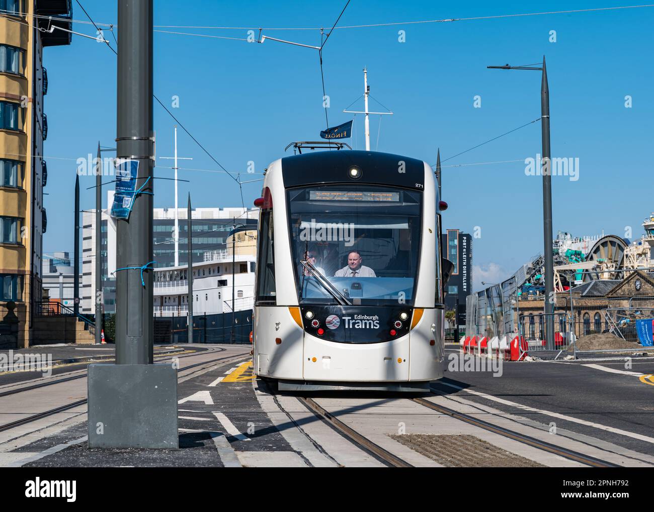 Leith, Edinburgh, Scotland, UK, 19th April 2023. Trams to Newhaven running: the first trams to ...