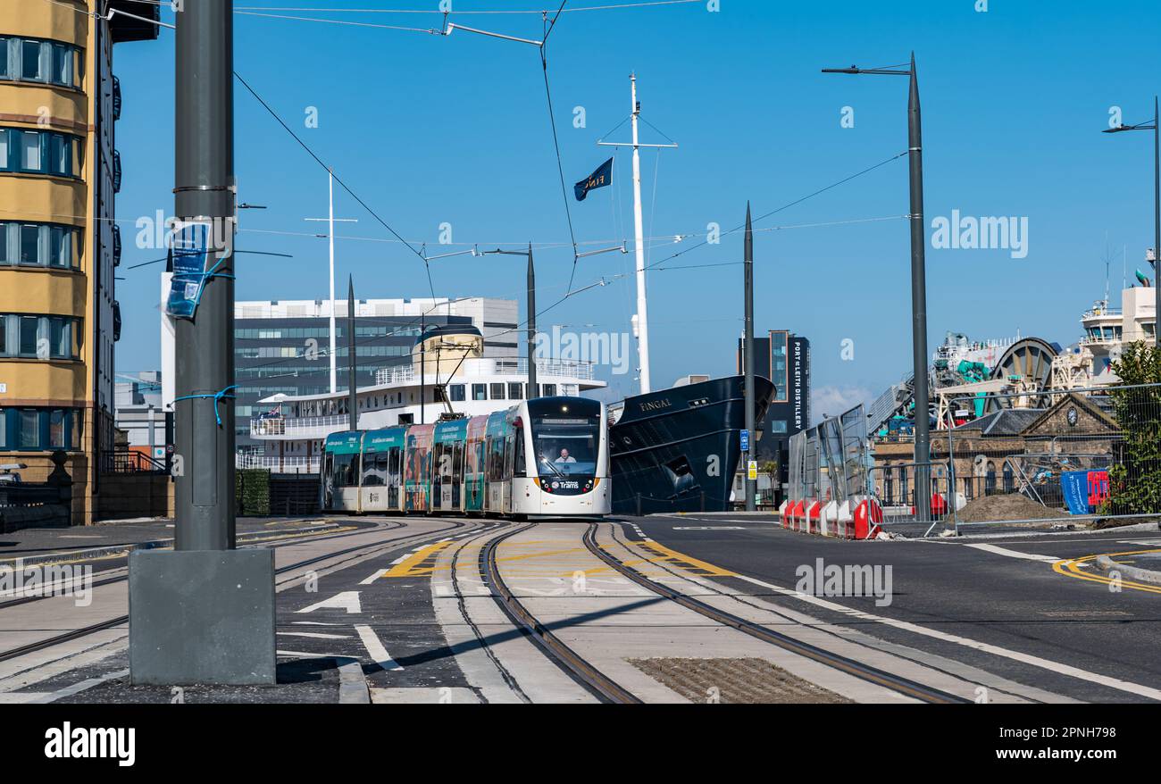 Leith, Edinburgh, Scotland, UK, 19th April 2023. Trams to Newhaven running: the first trams to ...