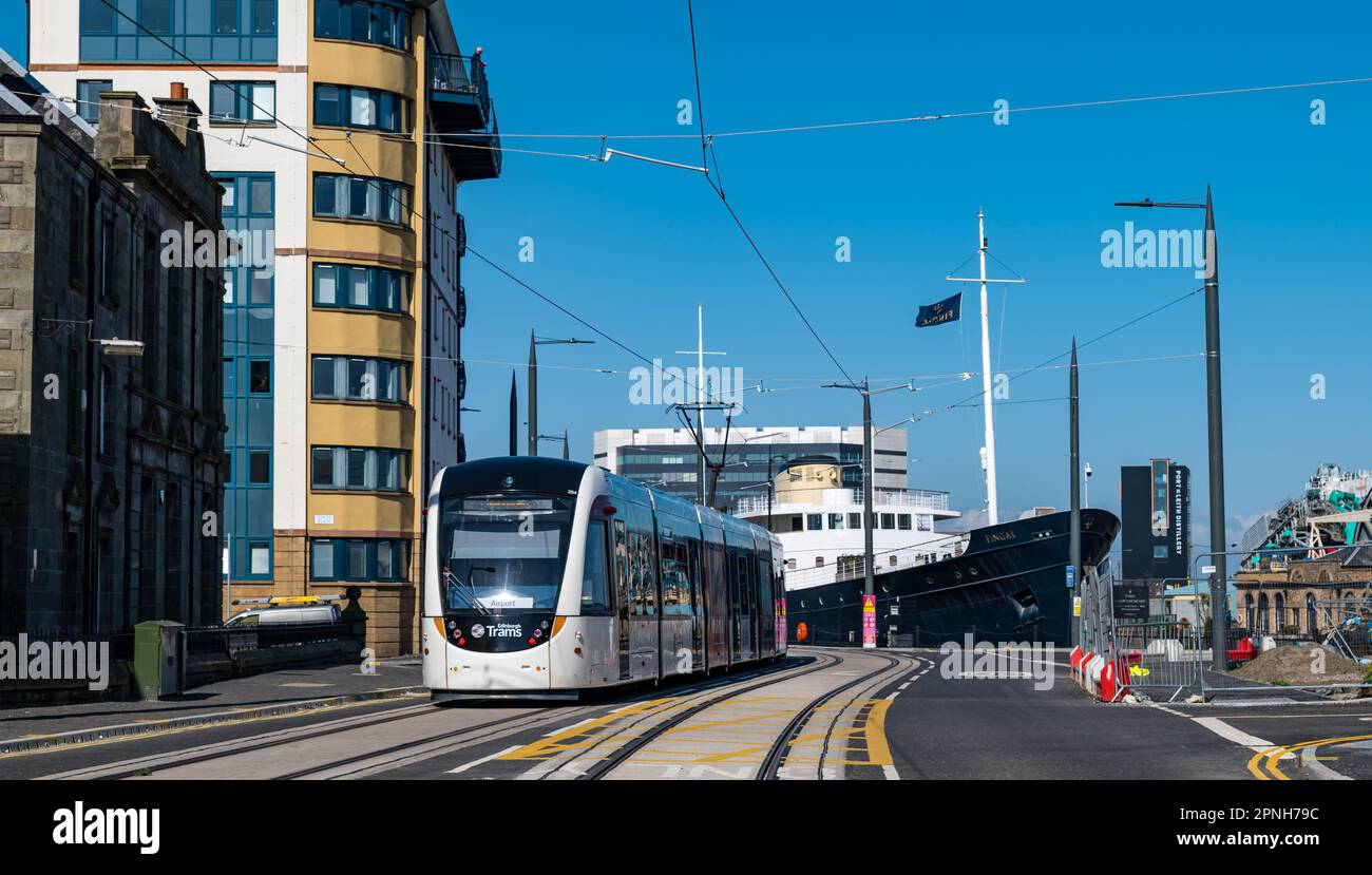 Leith, Edinburgh, Scotland, UK, 19th April 2023. Trams to Newhaven running: the first trams to ...