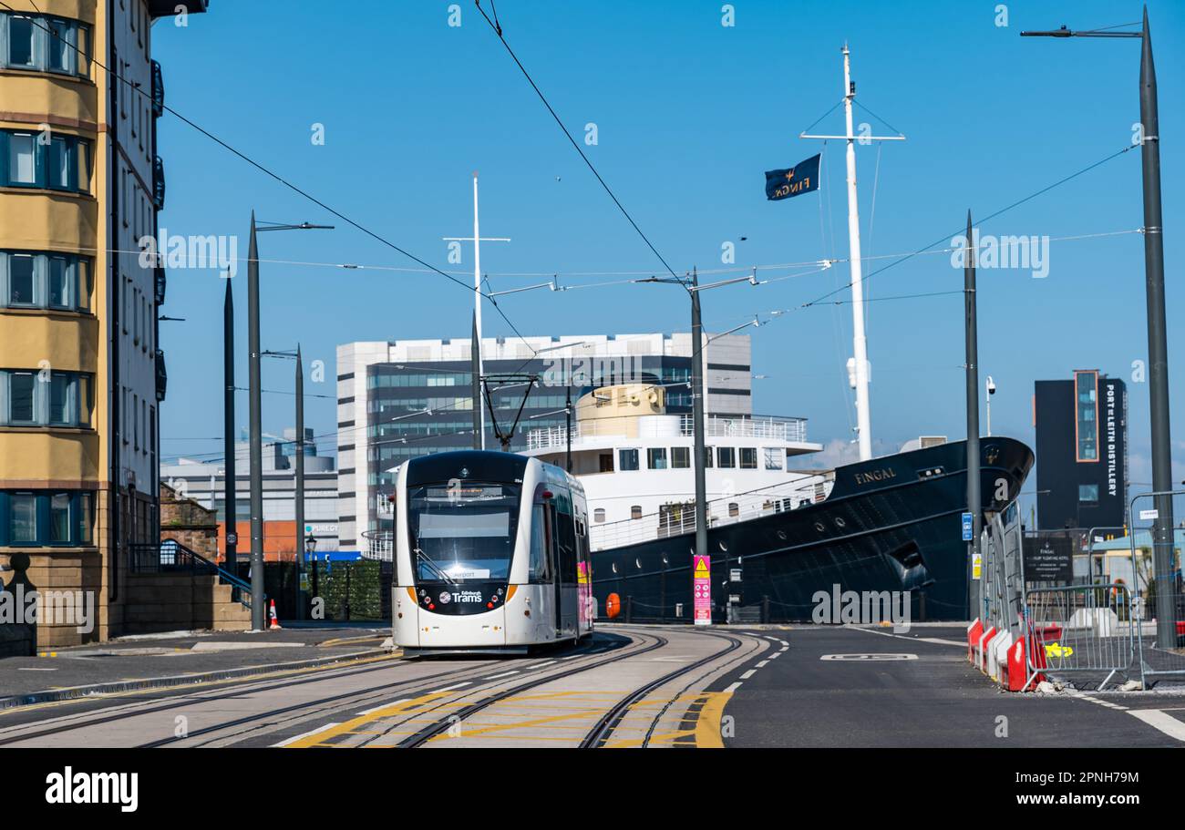 Leith, Edinburgh, Scotland, UK, 19th April 2023. Trams to Newhaven running: the first trams to ...