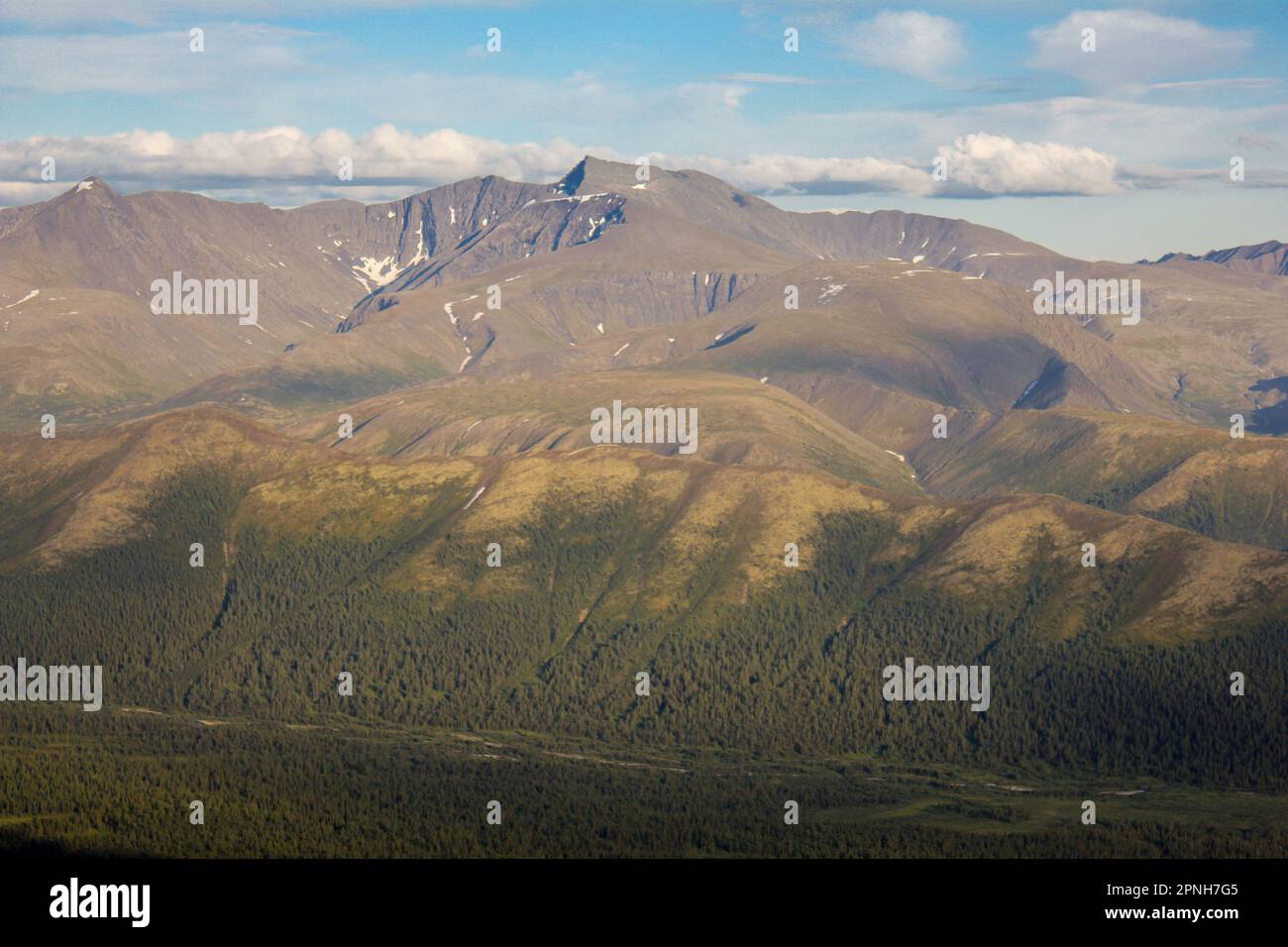 View from Manaraga peak in Nether-Polar Ural mountains, Russia at sunny ...