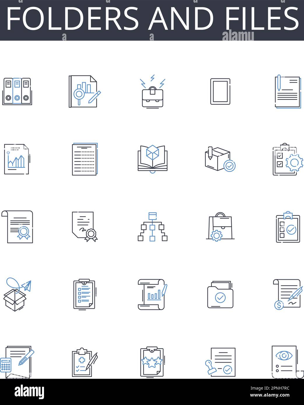 Folders and files line icons collection. Directories and documents ...