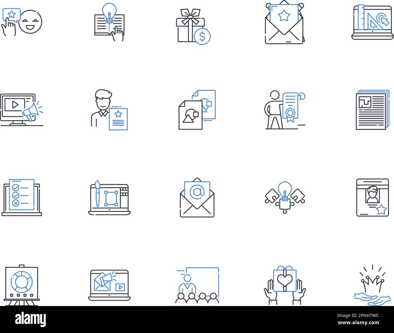 Social media marketing line icons collection. Engagement, Awareness ...