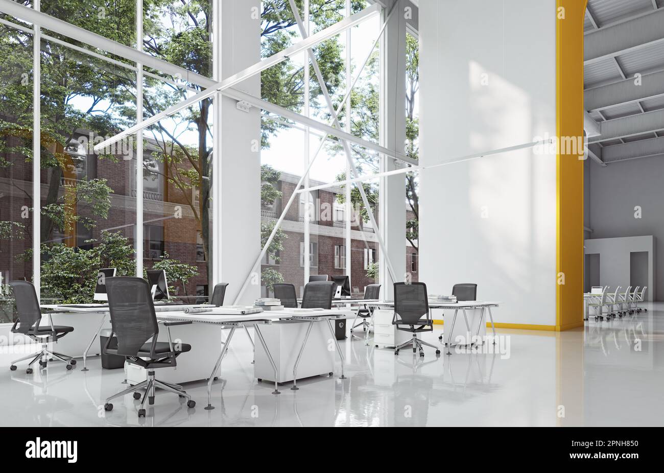 3D render interior of cleaning room in style of minimalism. Panoramic ...