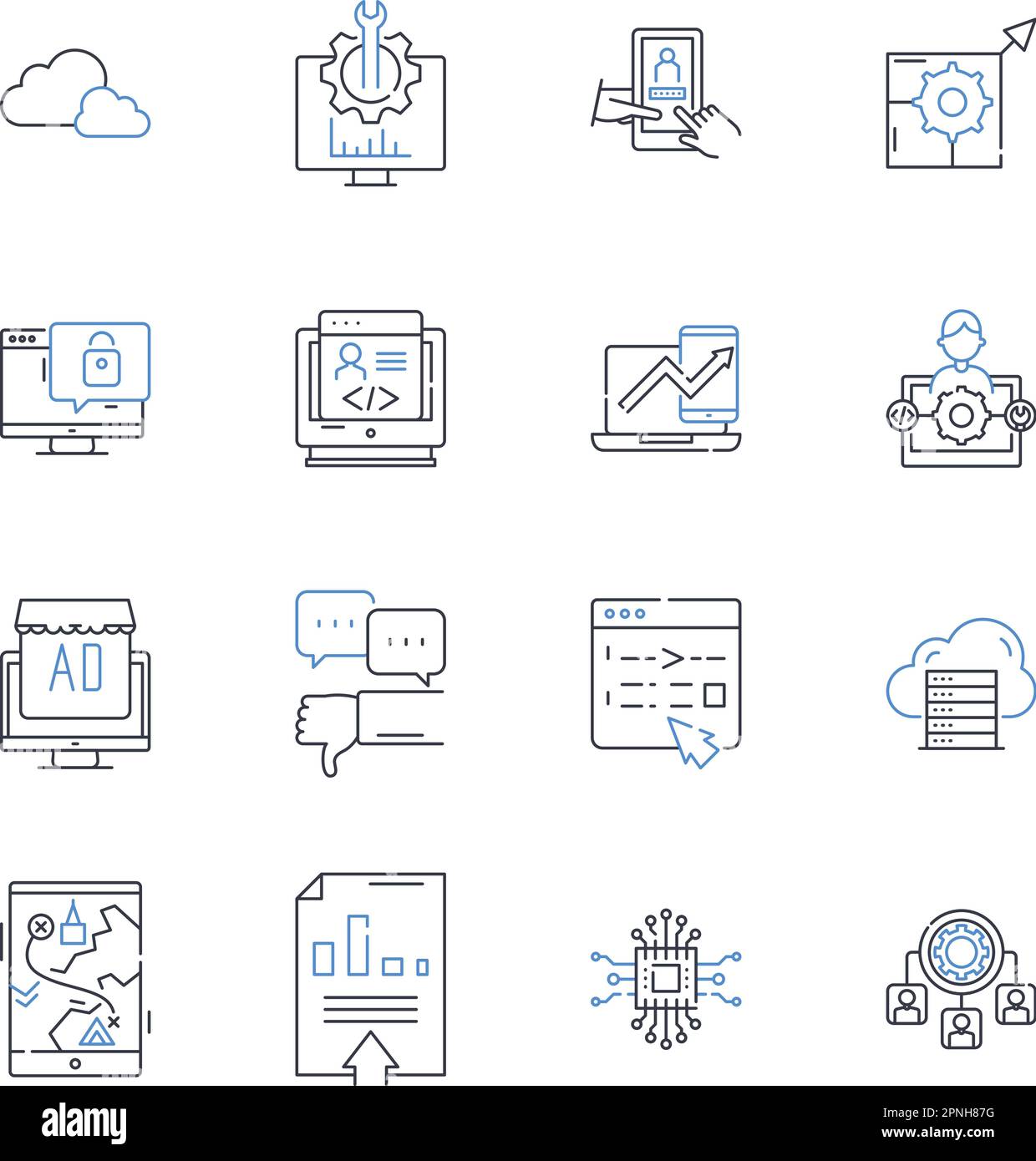 Digital sphere line icons collection. Cybersecurity, Big data, Social media, E-commerce ...