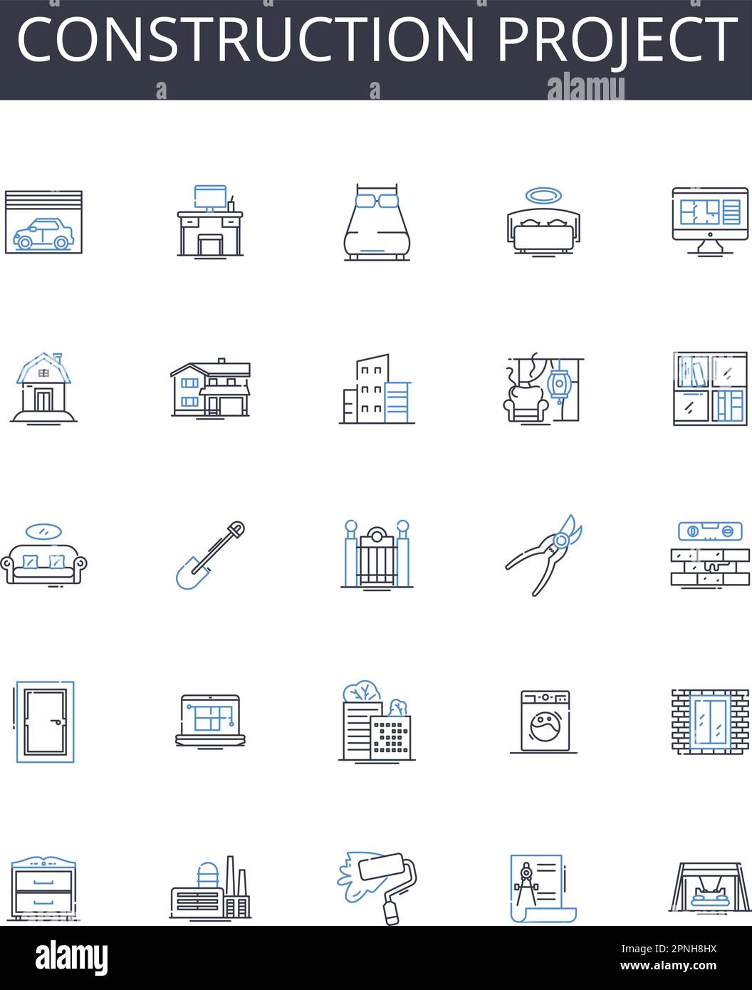 Construction project line icons collection. Business venture, Marketing ...
