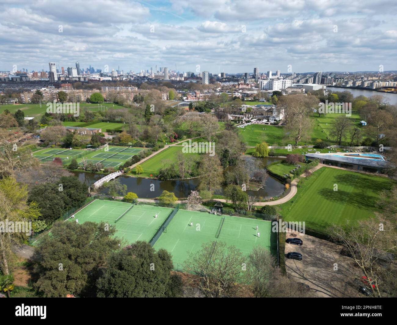 The Hurlingham Club Fulham private athletic club London UK drone aerial ...