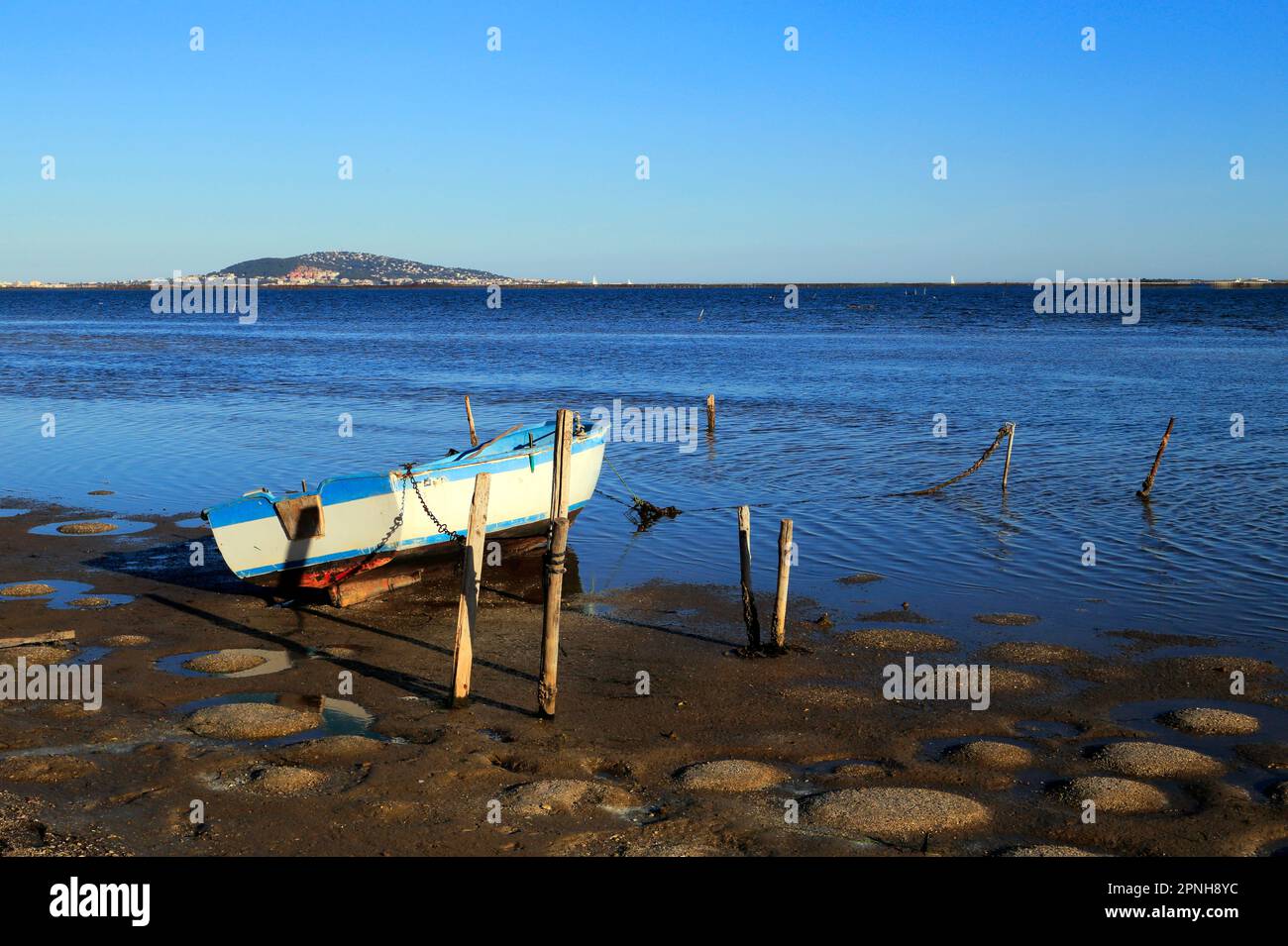 Small boat. The Etang de Thau near Marseillan, creek of Bellevue ...