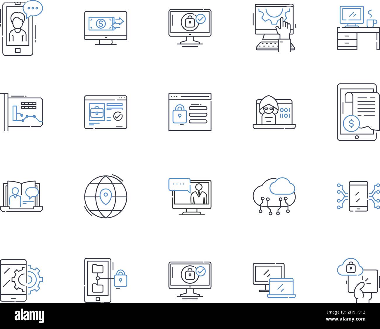 Password Management Line Icons Collection Security Encryption