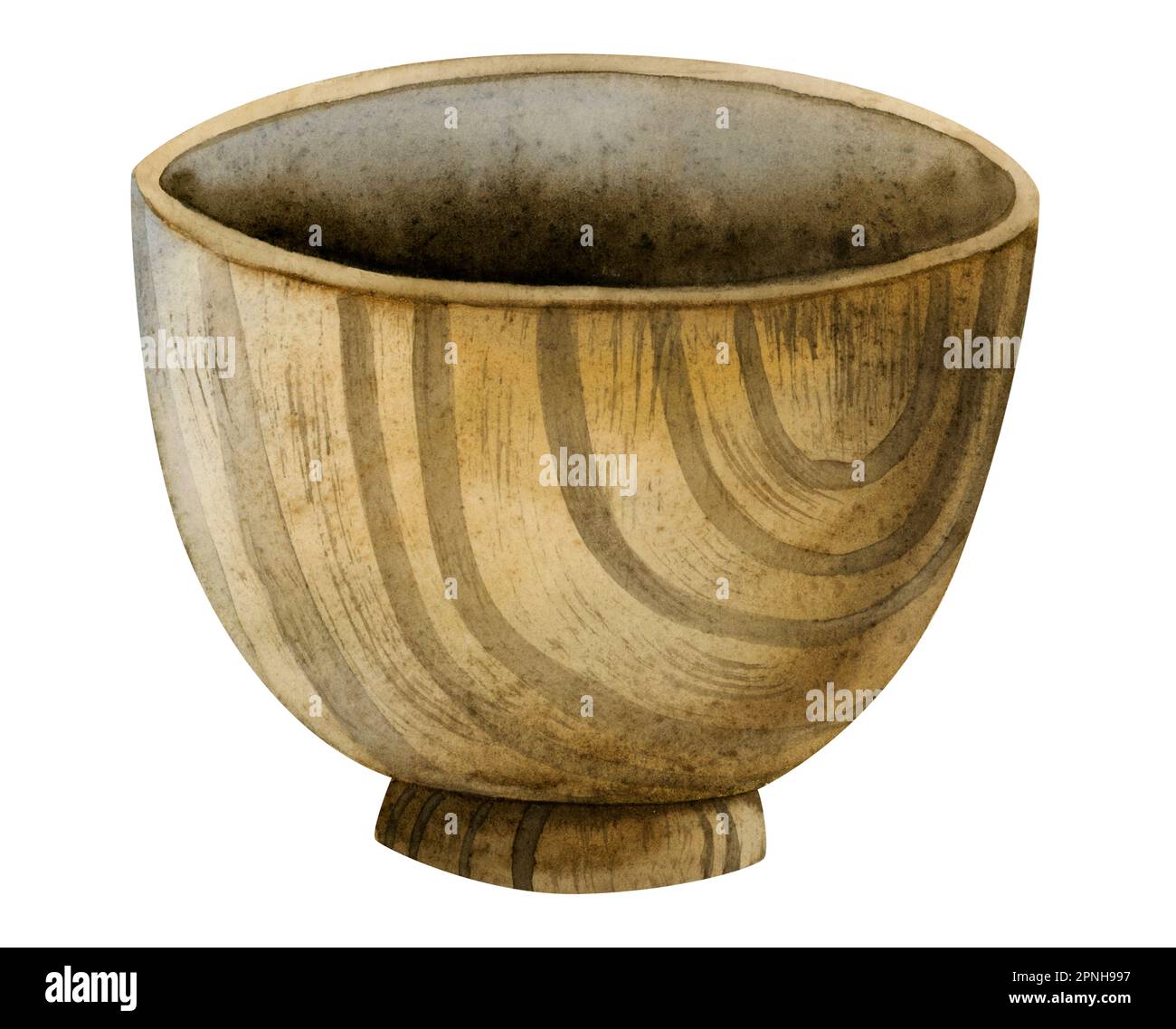 Watercolor rustic wooden bowl or empty plate illustration isolated on ...