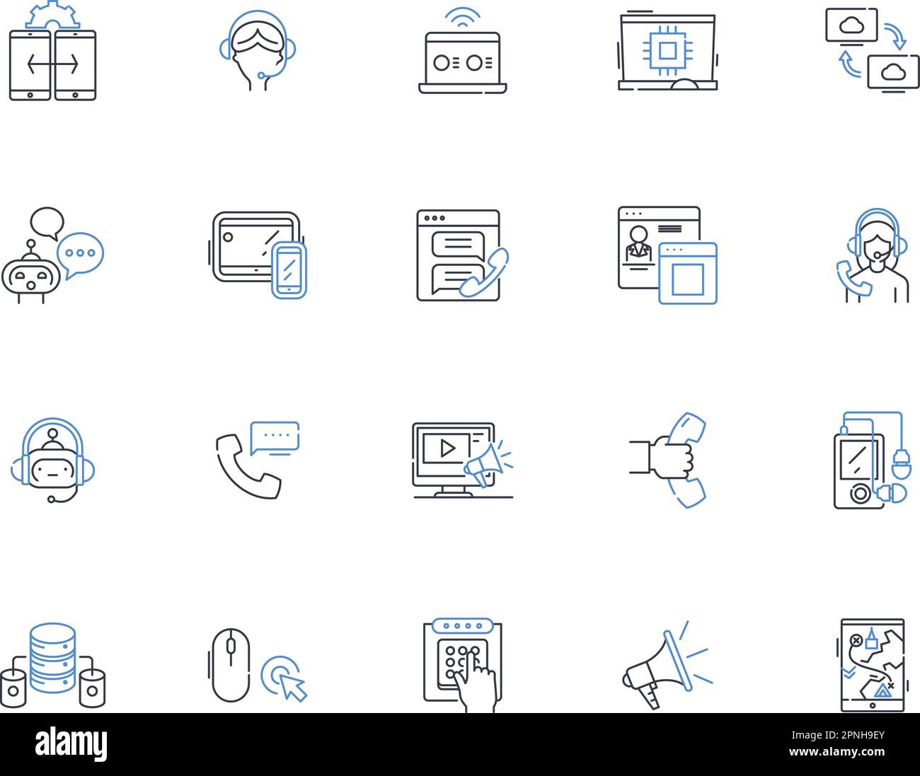 Video communication line icons collection. Remotely, Virtual, Online ...