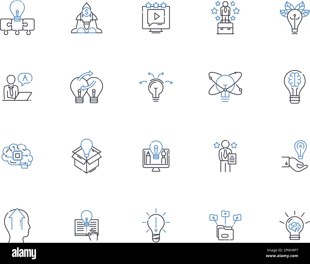 Ideation inception line icons collection. Brainstorming, Creativity ...