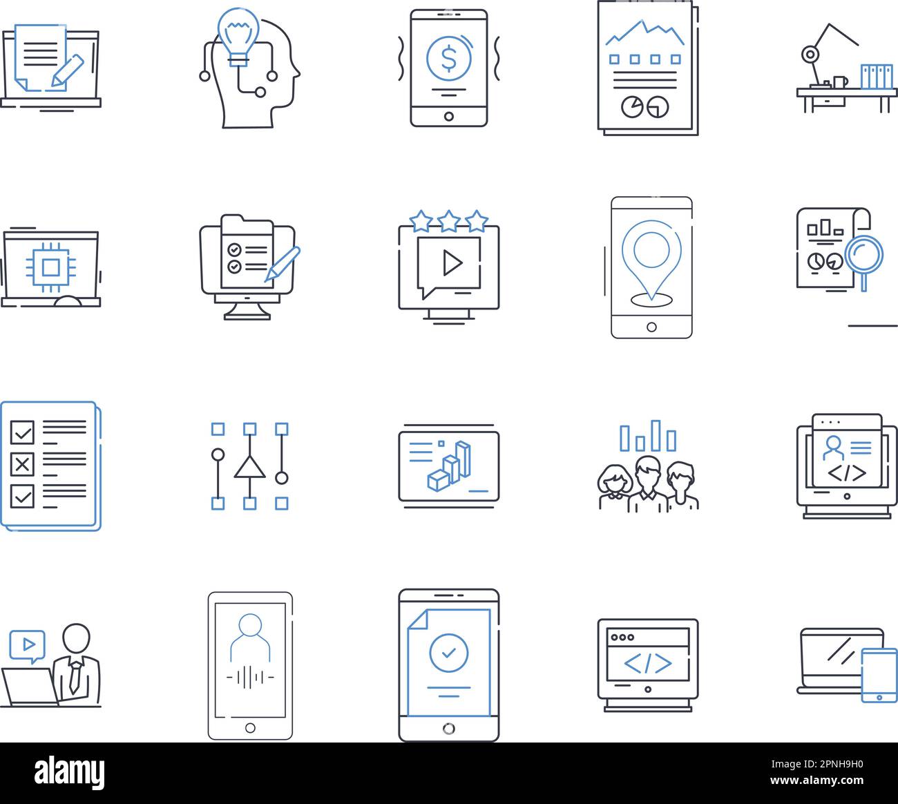 News industry line icons collection. Journalism, Headlines, Scoops, Breaking, Investigative ...