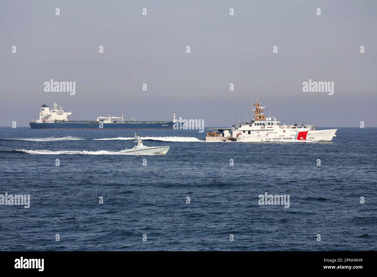 A U.S. Navy L3 Harris Arabian Fox MAST-13 drone boat and the U.S. Coast ...