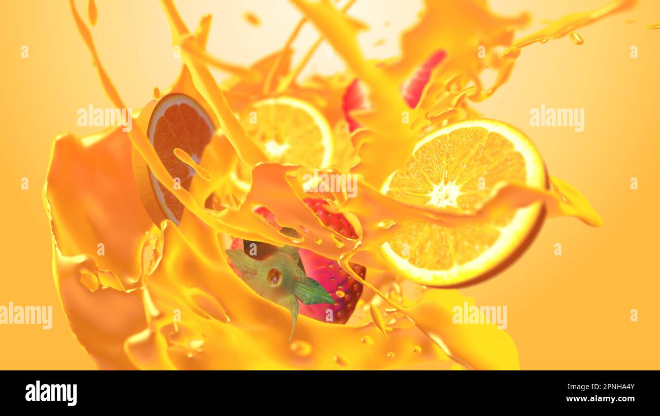Tropical fruit juice splash background Stock Photo - Alamy
