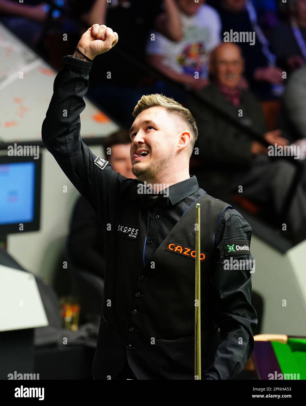 Kyren Wilson celebrates scoring 147 in his match with Ryan Day during ...