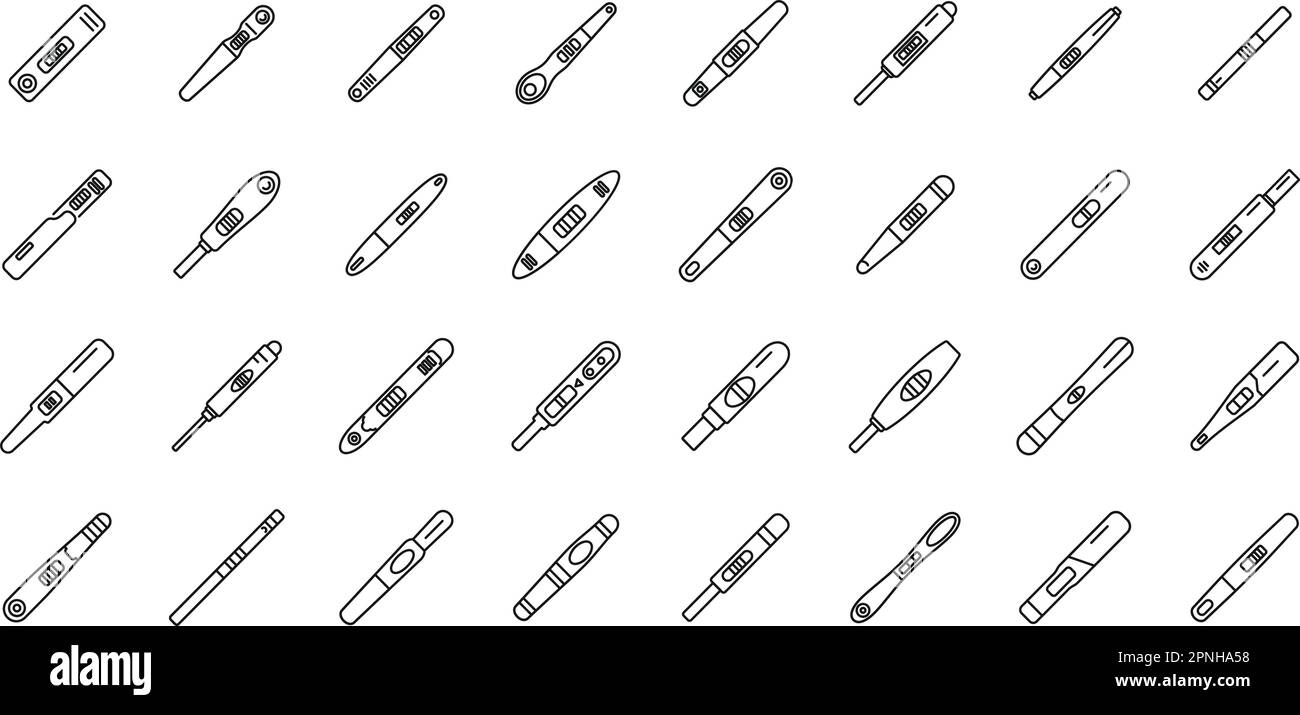 Pregnancy test icons set outline vector. Kit baby. Child birth Stock ...