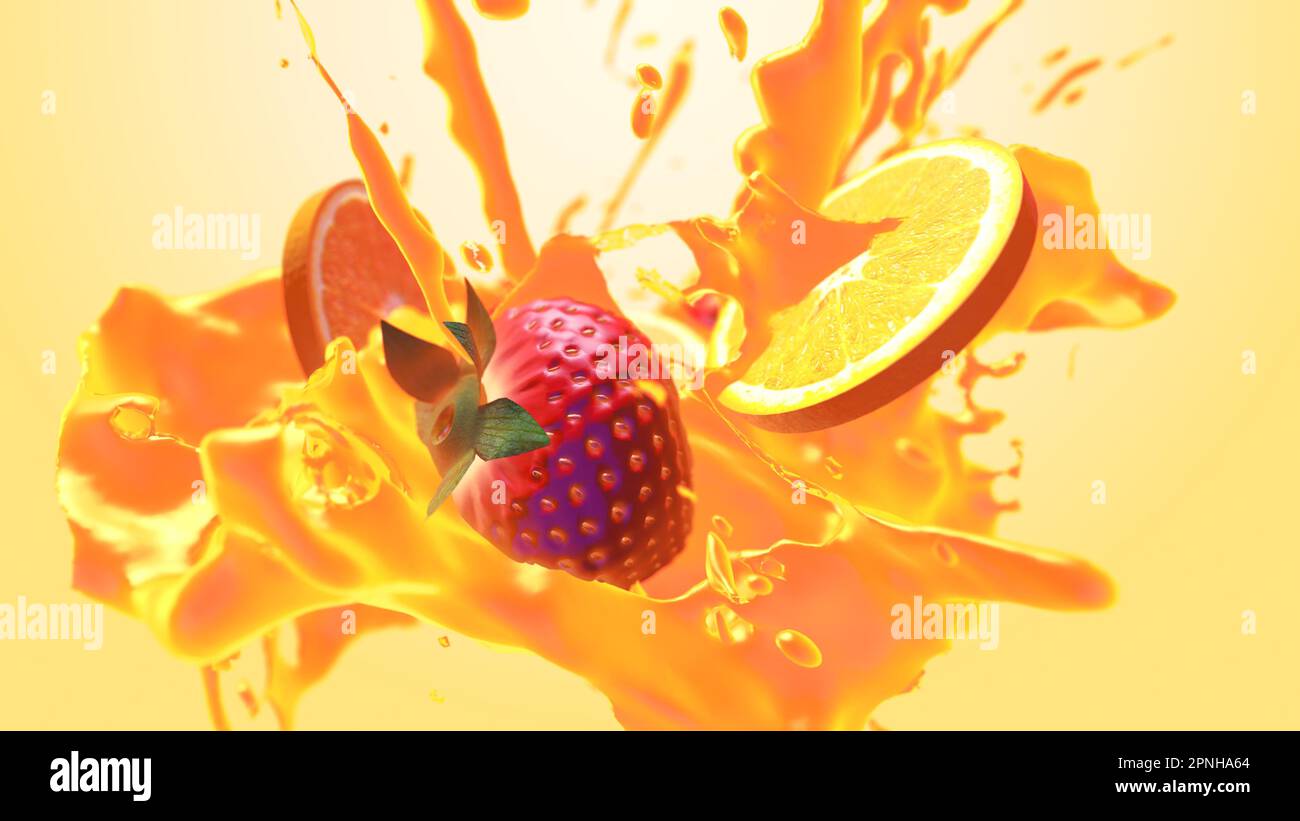 Tropical fruit juice splash wave background Stock Photo - Alamy