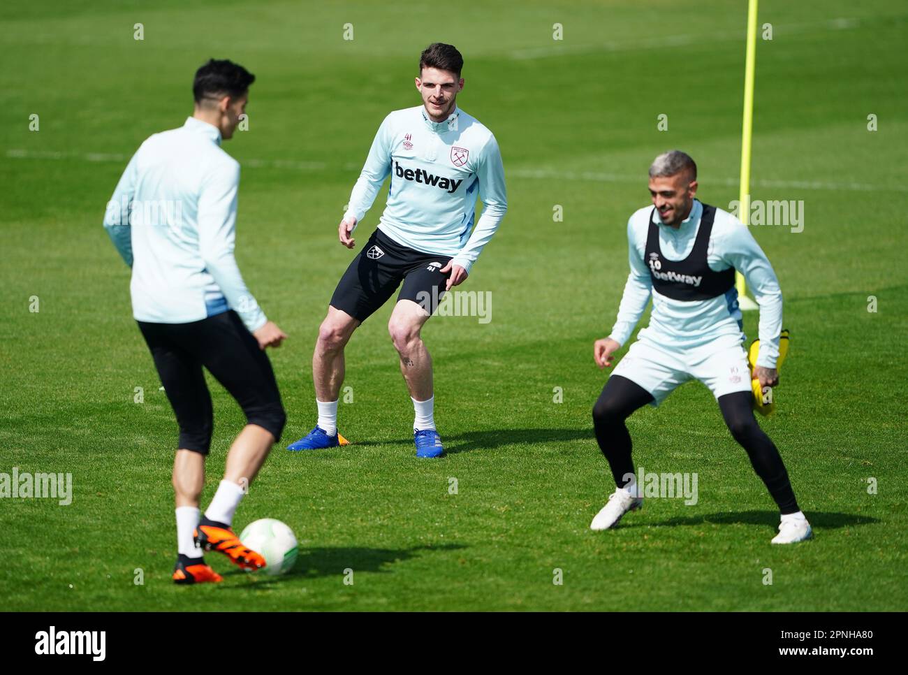 West Ham United's Declan Rice (centre) during a training session at ...