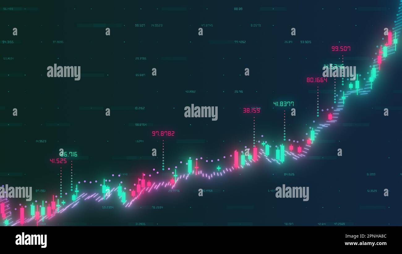 Stock market or trading chart and candlesticks showing a rising uptrend ...