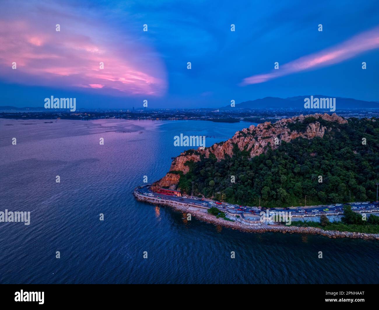 Aerial view of Beach road at Khao Sam Muk, Ang Sila, Chon buri ...