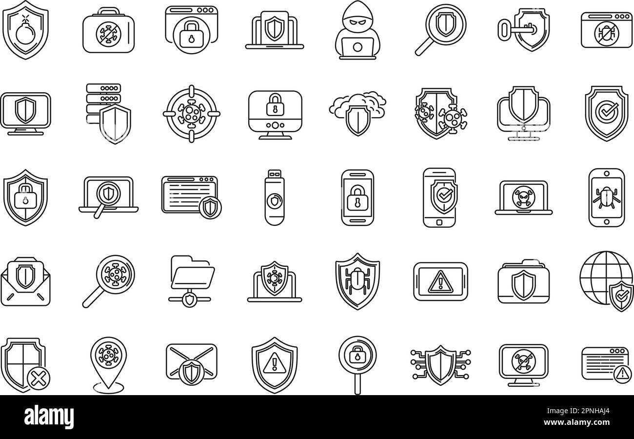 Antivirus icons set outline vector. Malware bug. Cyber data Stock ...