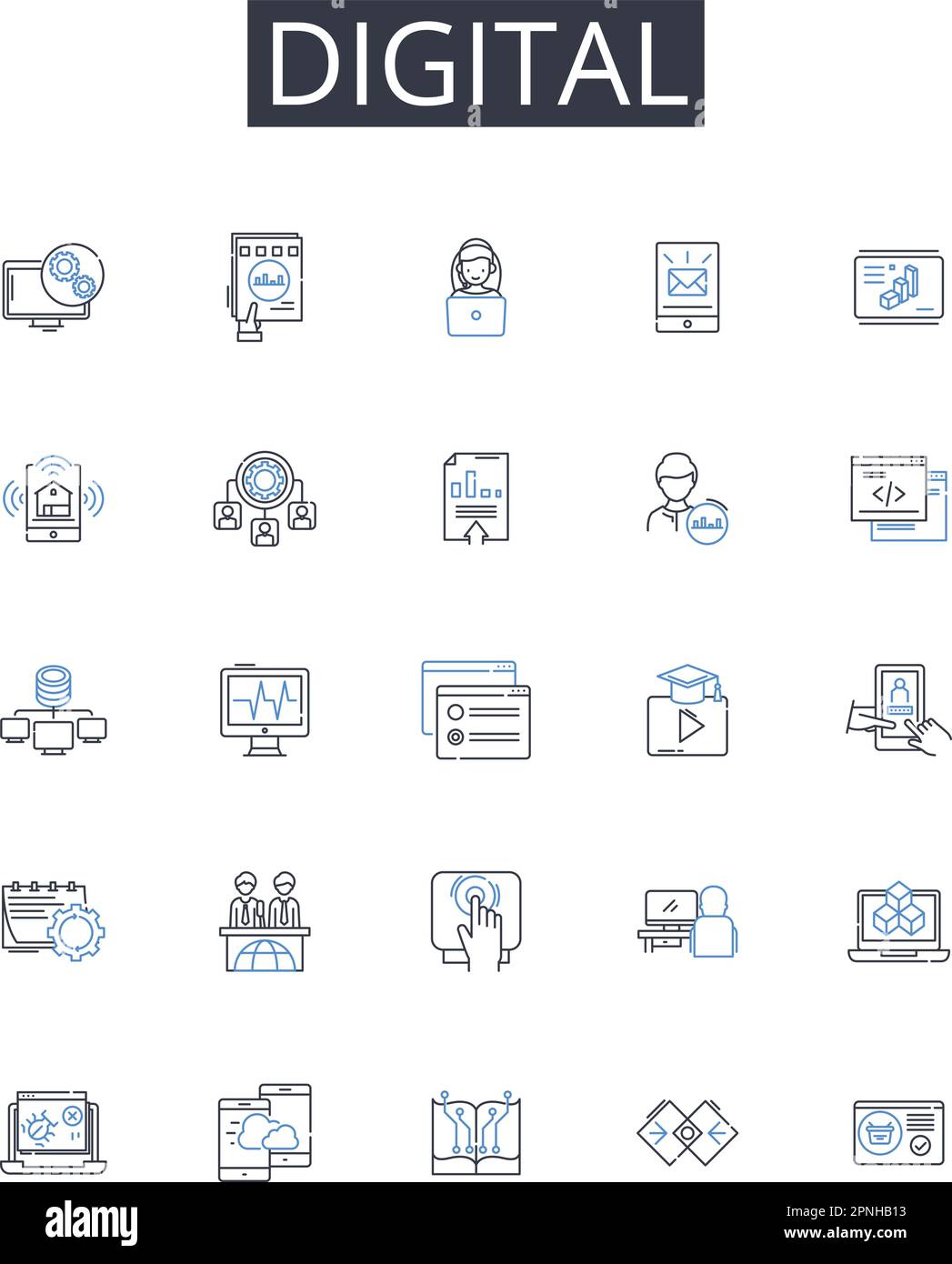 Digital line icons collection. Online, Electronic, Virtual, Cyber ...