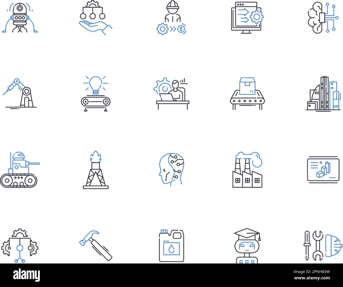 Mechanical line icons collection. Gears, Bearings, Pistons, Cogs ...