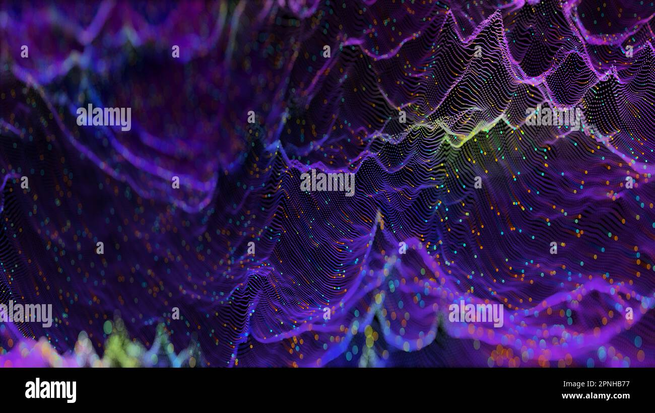 Digital background, violet dot waves with trails, anamorphical blur ...
