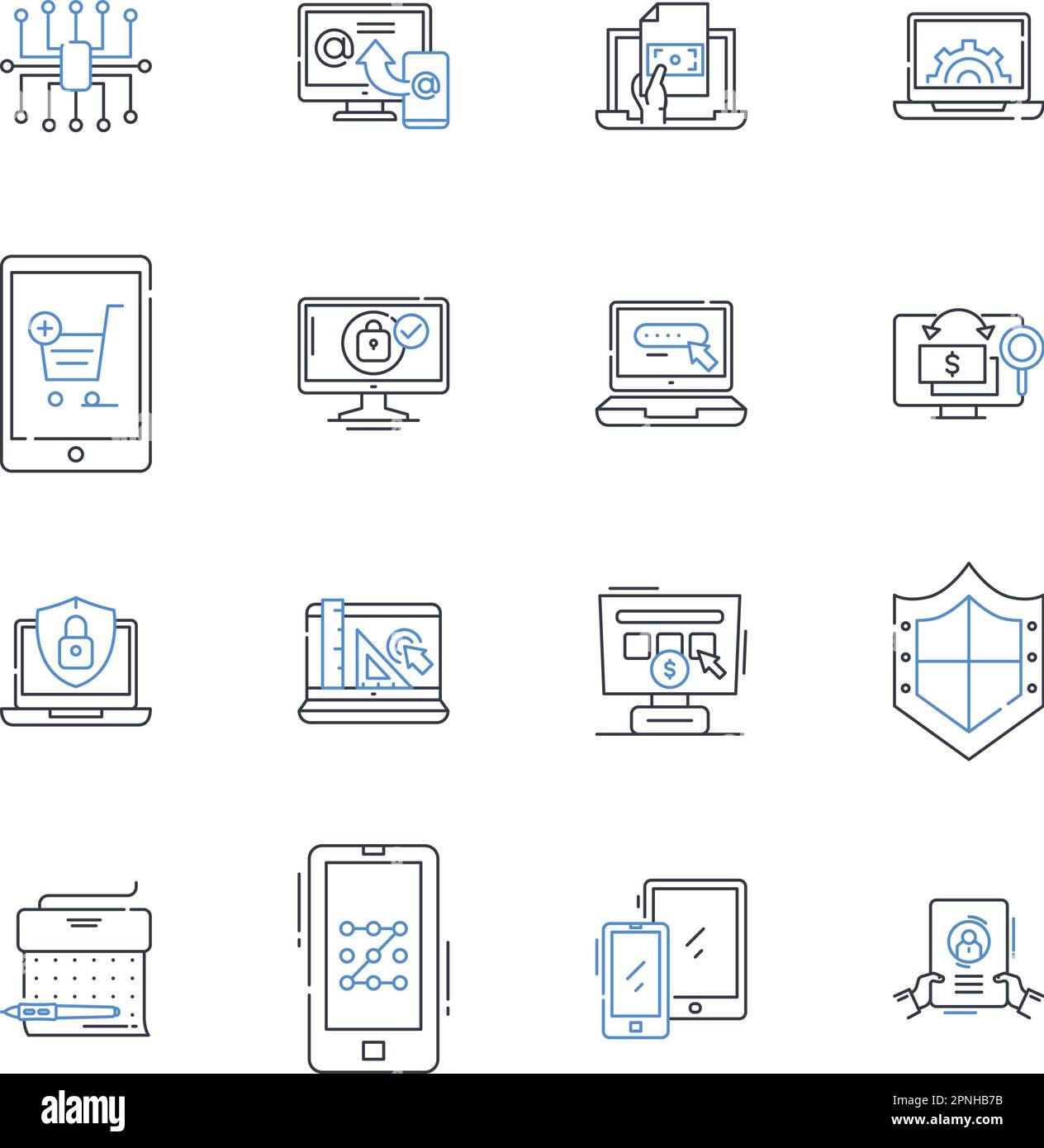 Apparatus line icons collection. machine, device, equipment, implement, gadget, contraption ...