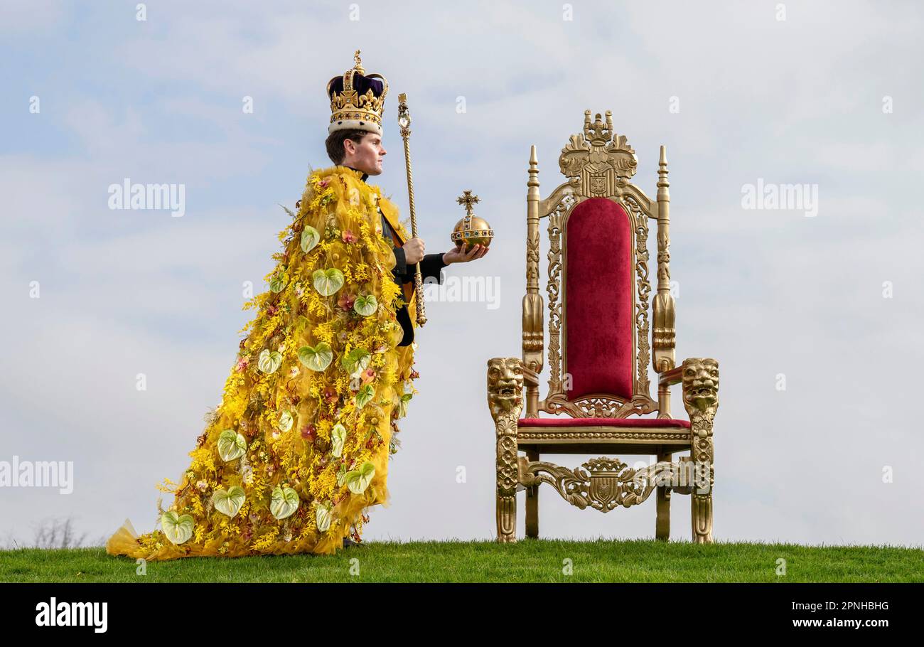 Rupert North wears a majestic robe created using an array of flowers ...