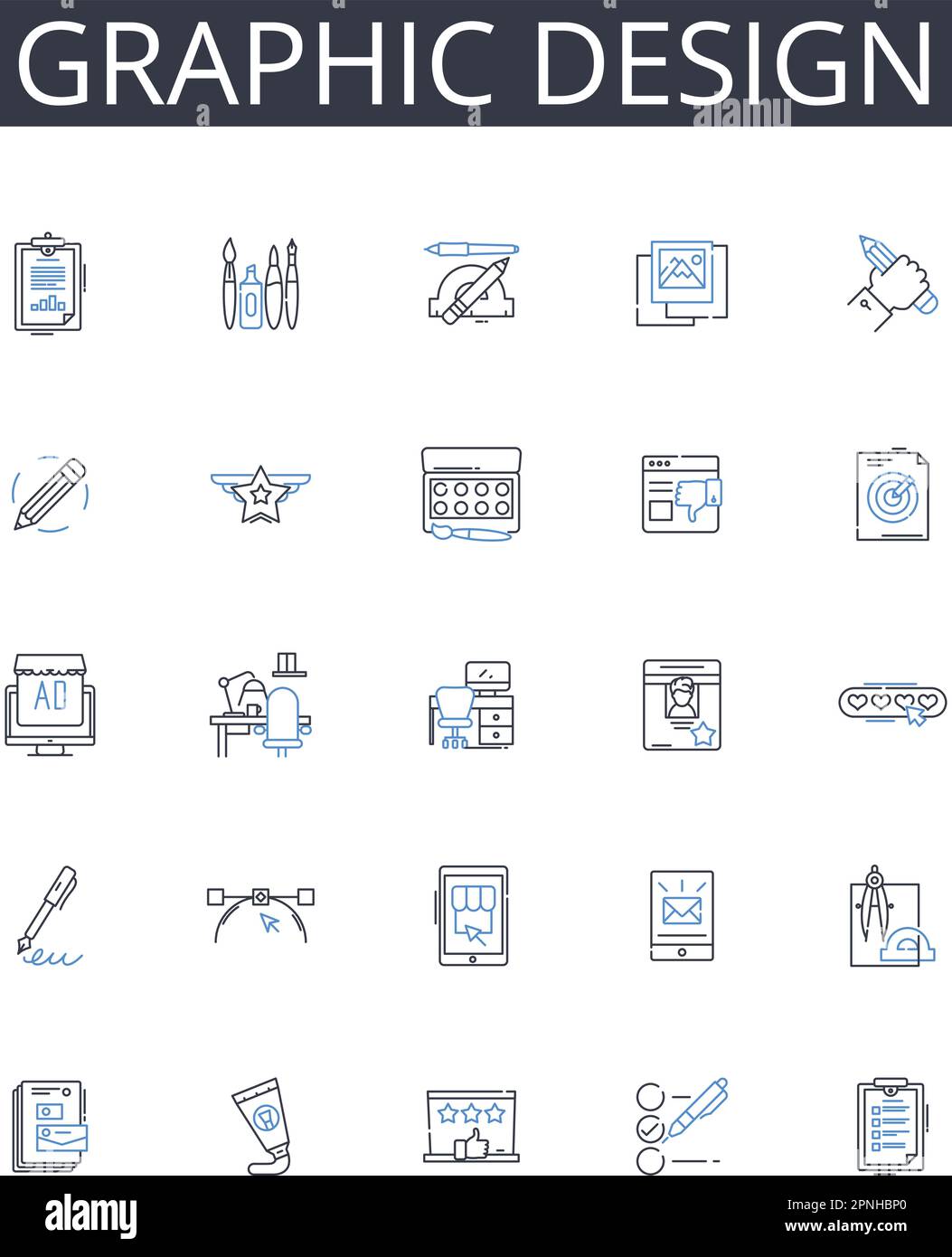 Graphic design line icons collection. Web development, Game design, Brand management, Digital ...
